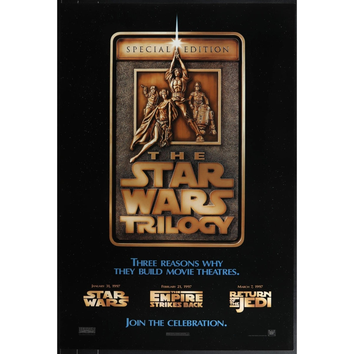 Star Wars Trilogy 1997 Theater Re-Release Advance Movie Poster Origina ...